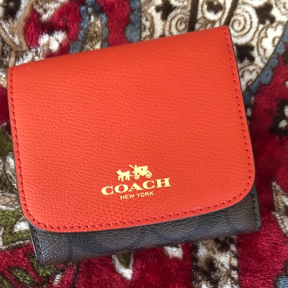 Coach | Bags | Coach Signature Small Wallet Brown Carmine Red Nwt ...